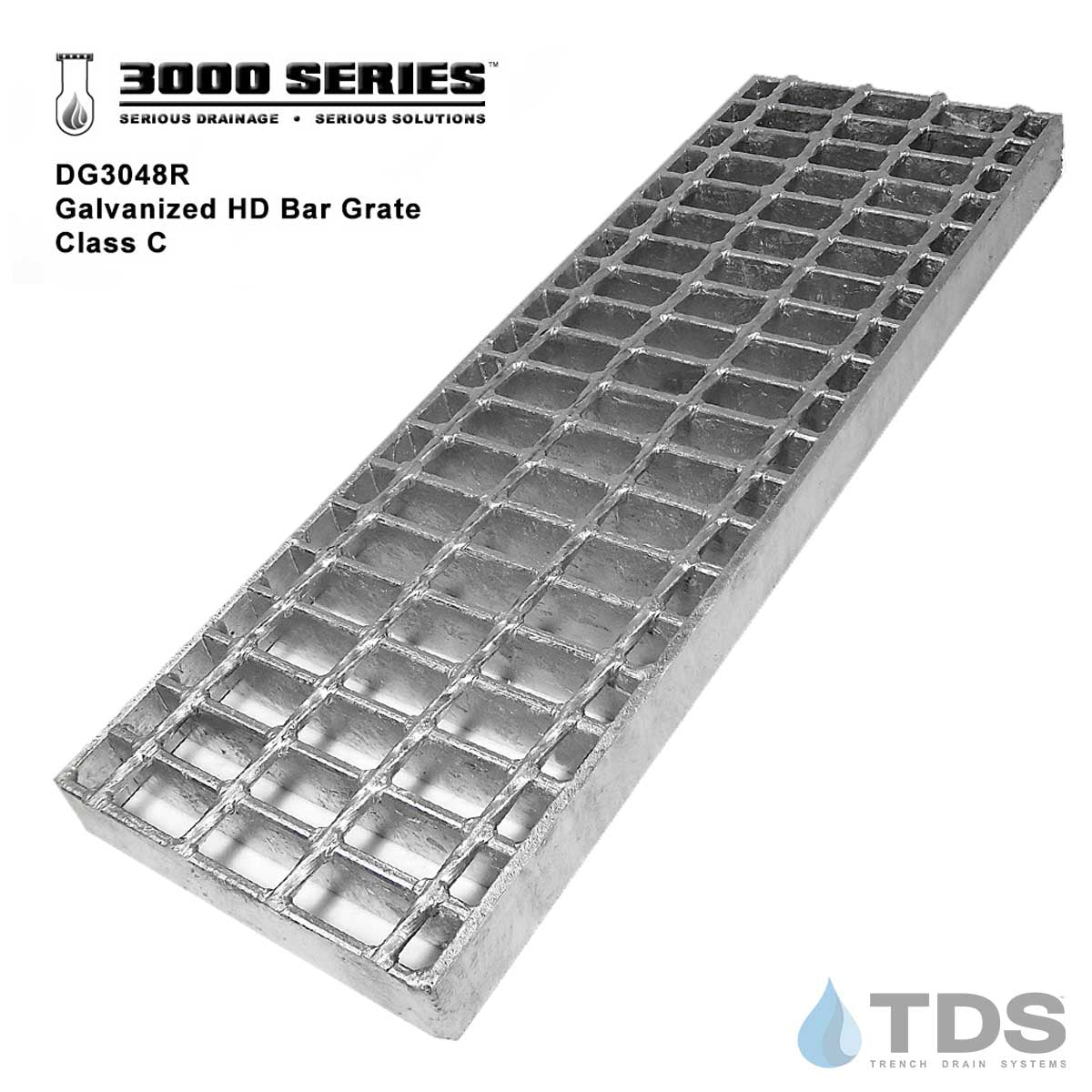 TDS DG3048R Class C BAR Galvanized 8" X 24" Grate | Drainage Kits